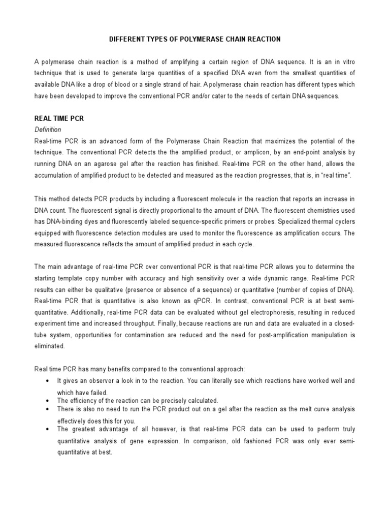 Different Types of Polymerase Chain Reaction | PDF | Polymerase Chain ...