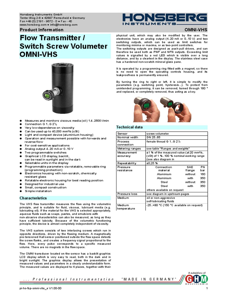 Product Information and Specifications for the OMNI-VHS Flow ...