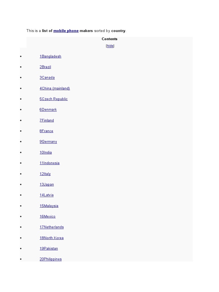 List of Mobile Phone Makers in World | PDF | Mobile Phones | Nokia