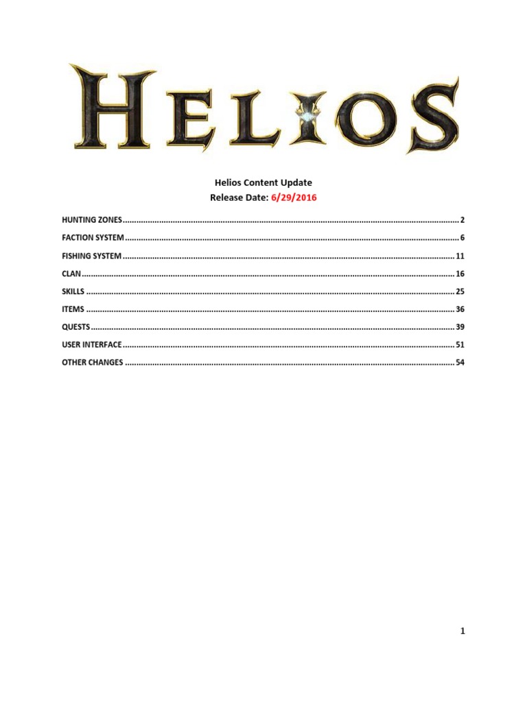 Helios Patch Notes | PDF | Quest | Fish