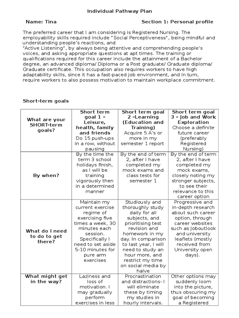Individual Pathway Plan | PDF | Test (Assessment) | Nursing