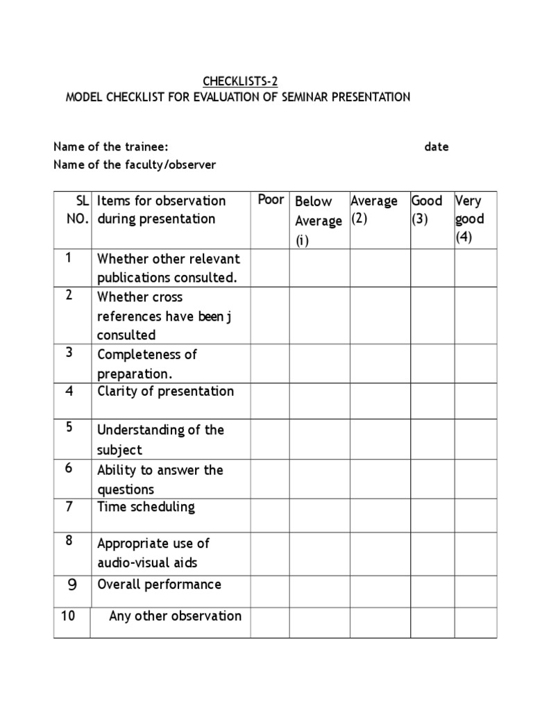 CHECKLISTS For Seminar | PDF