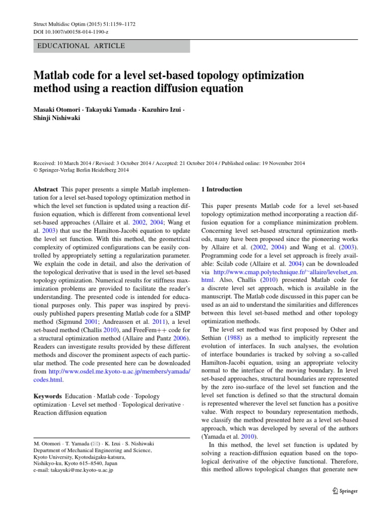 Matlab Code For A Level Set-Based Topology Optimization Method Using A Reaction Diffusion ...