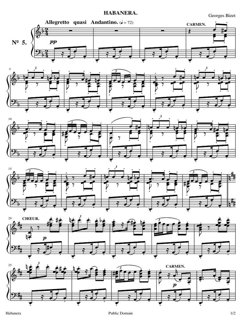 Habanera - Piano Solo - Arr. Bizet - Sheet Music | PDF | Carmen ...
