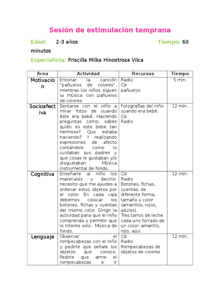 Sesión de Estimulación Temprana 2-3 Años | PDF