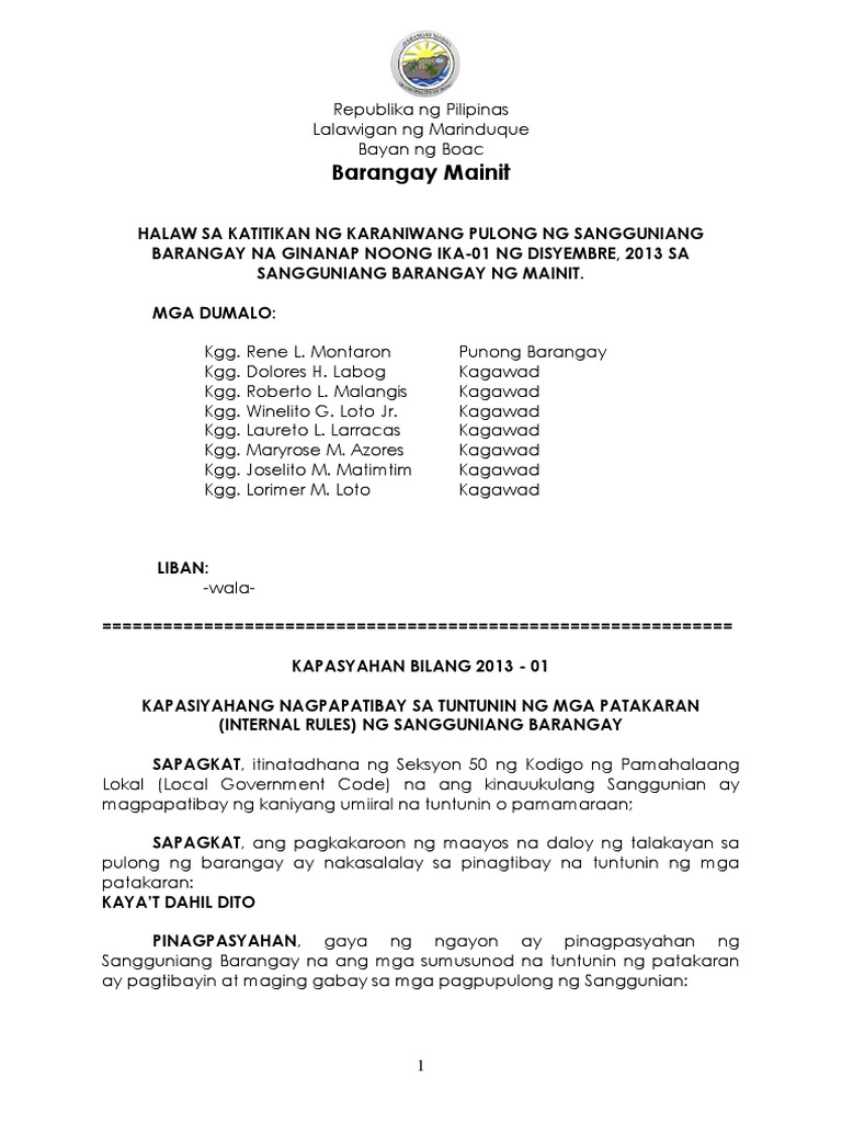Barangay Mainit Boac Rules and Regulations | PDF