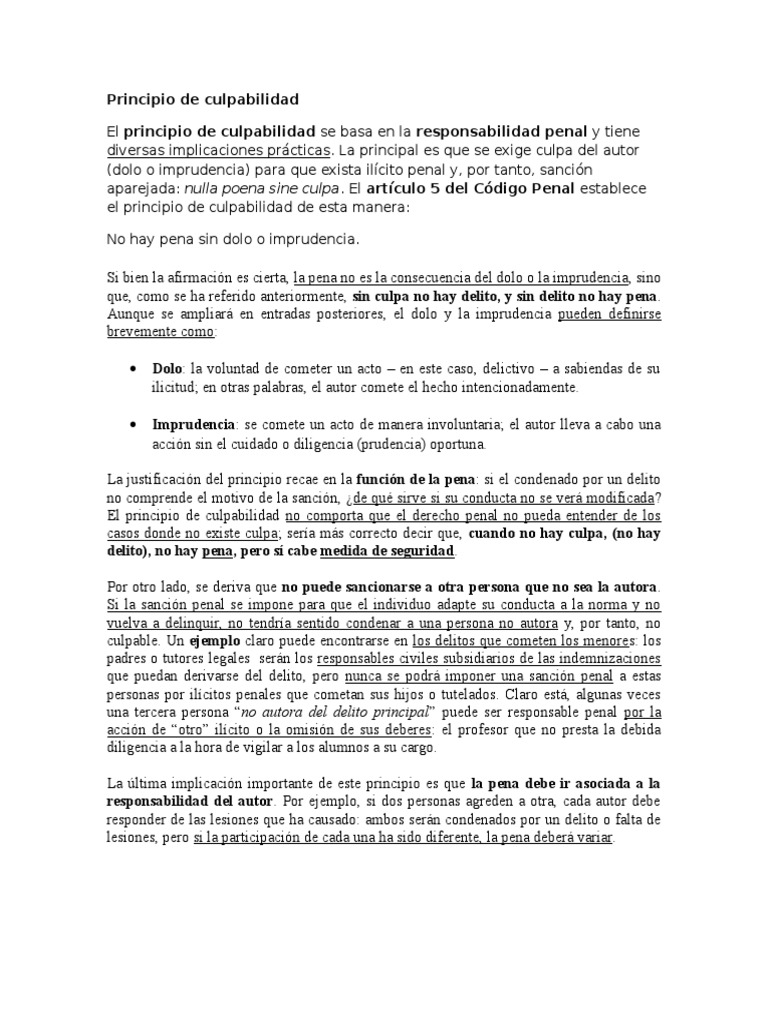 Principio de Culpabilidad | PDF | Intención (Derecho Penal) | Derecho penal