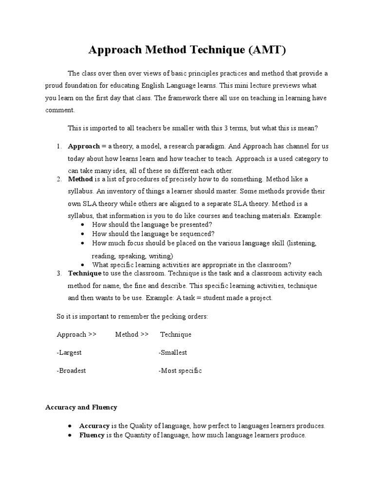 Approach Method Technique (AMT) | PDF | Second Language Acquisition ...