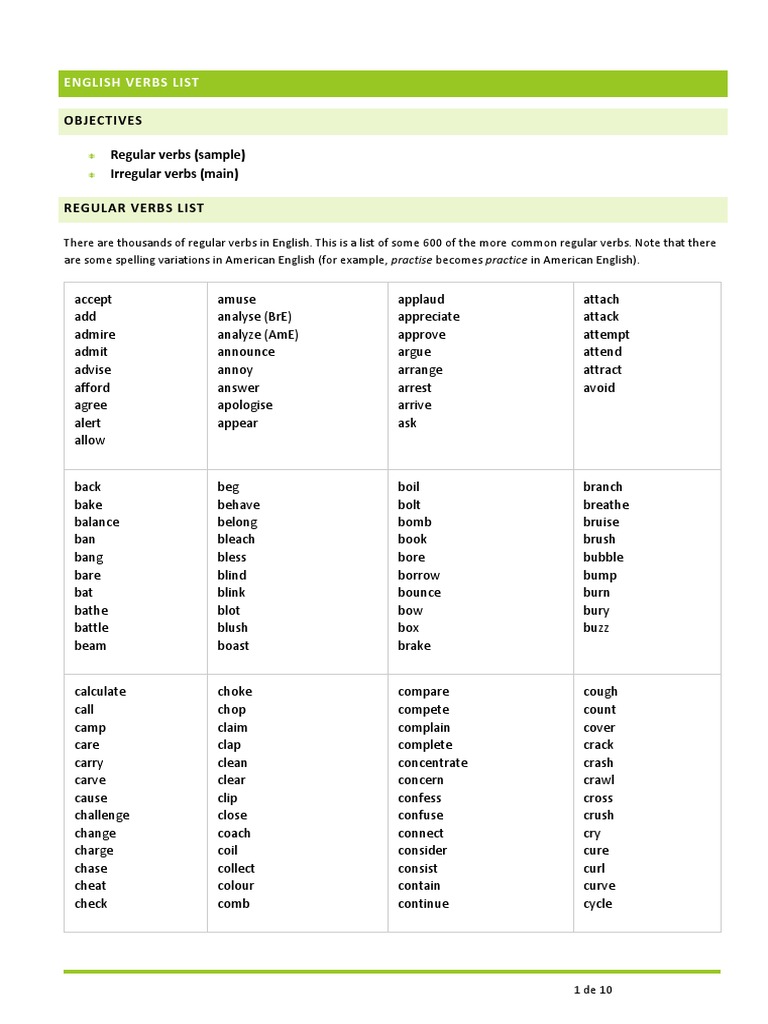English Verbs List PDF | PDF