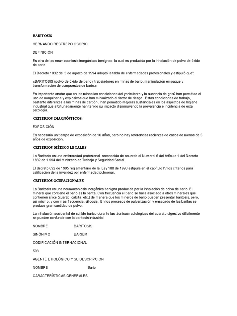 Baritosis: Enfermedad Pulmonar por Bario | PDF | Sustancias químicas ...