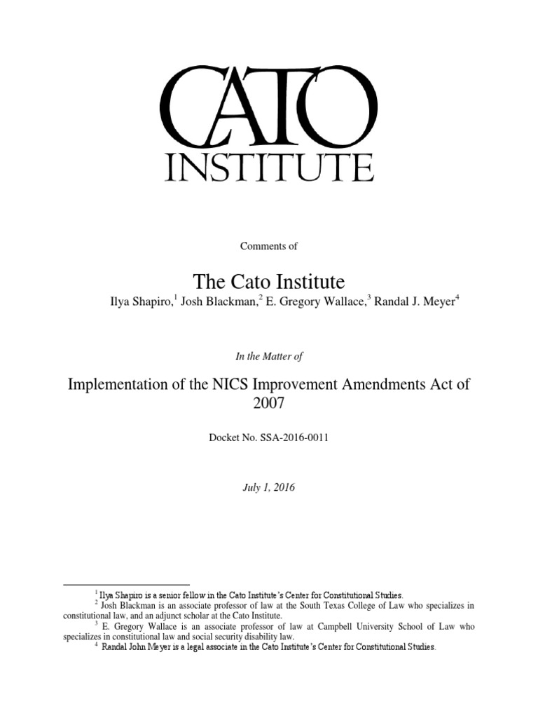Comment of The Cato Institute - Social Security Rulemaking | PDF | Due ...