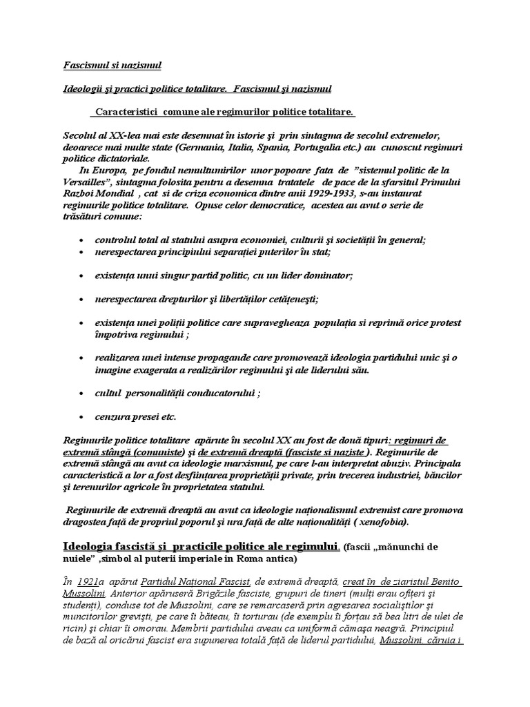 Fascismul Si Nazismul Bac Istorie | PDF
