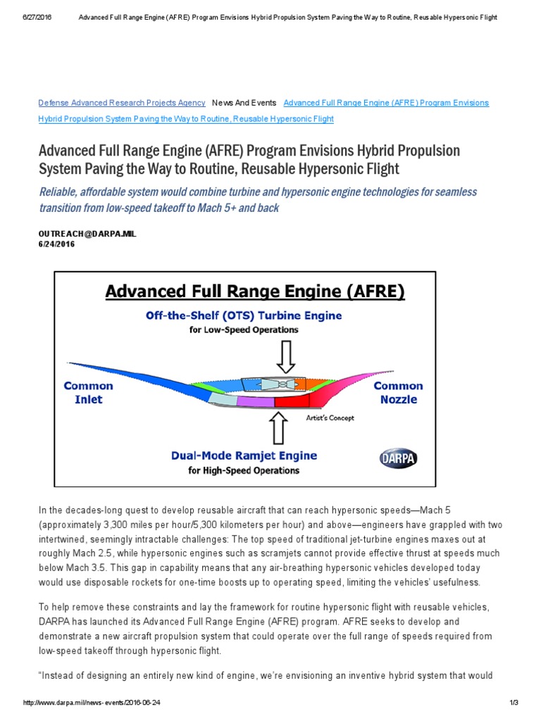 Advanced Full Range Engine (AFRE) Program Envisions Hybrid Propulsion ...