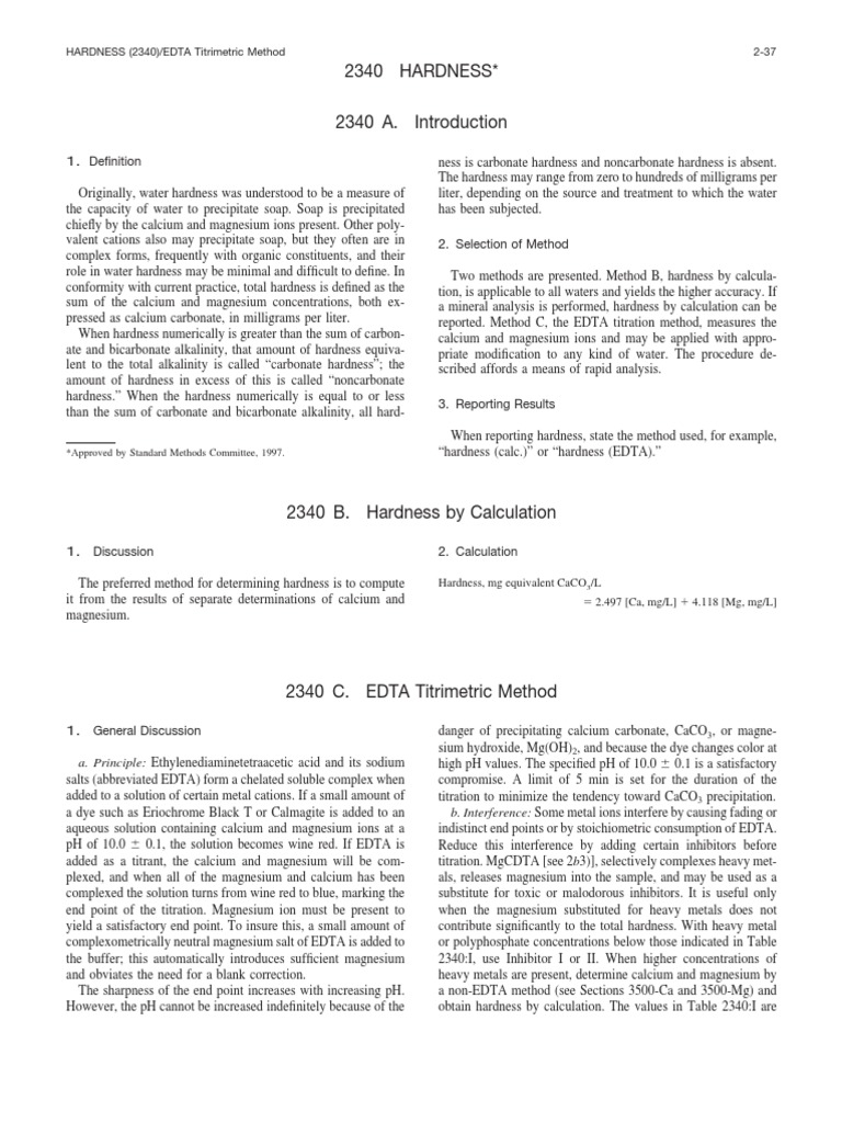 APHA (1995) Method 2340 Hardness PDF | PDF