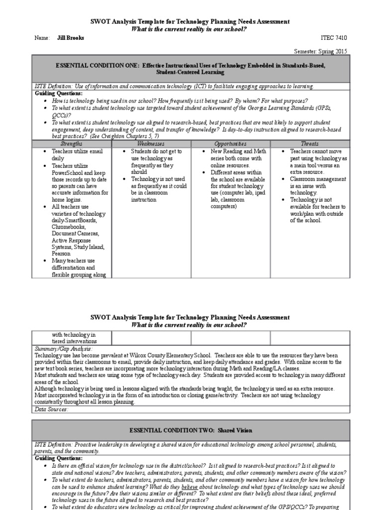 Jbrooks Swot Analysis | PDF | Educational Technology | Needs Assessment