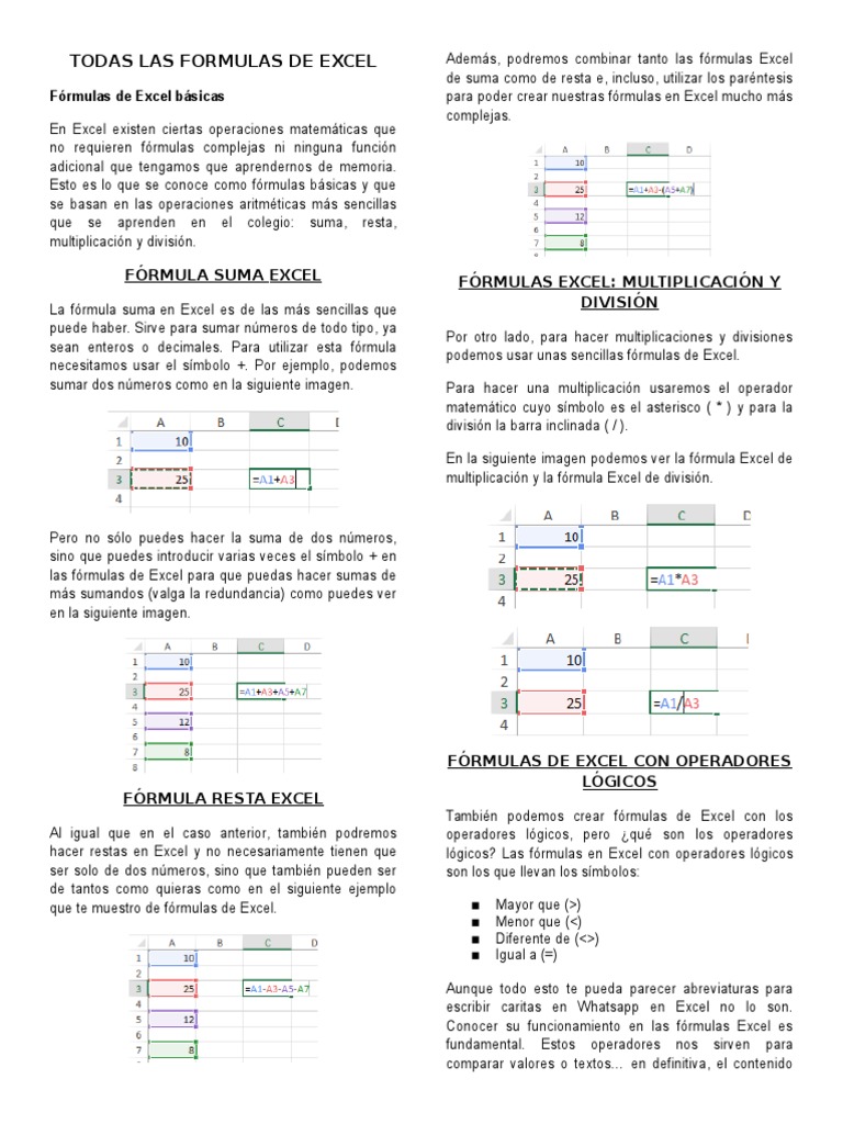 Todas Las Formulas de Excel | PDF | Multiplicación | Fórmula