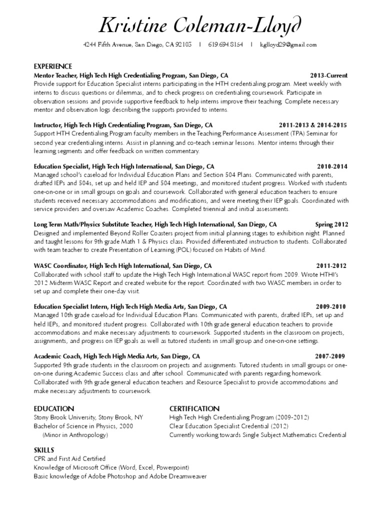 Lloyd Resume | PDF | Individualized Education Program | Teachers