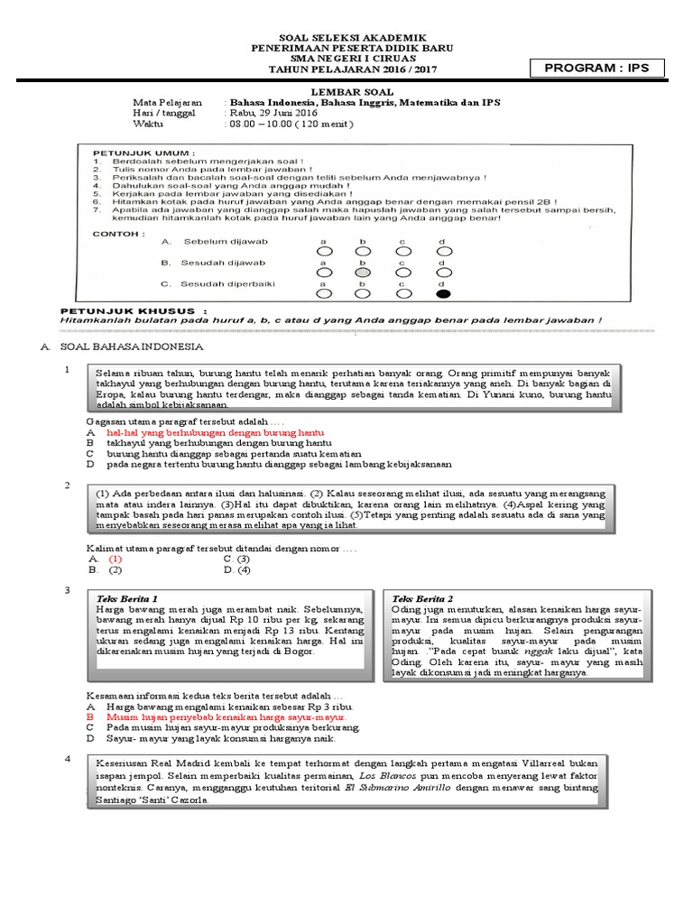 Soal PPDB 2016 Ips | PDF