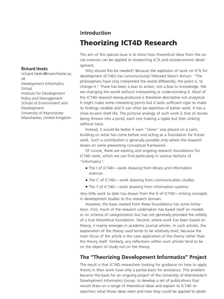 Richard Heeks - Introduction Theorizing ICT4D Research | PDF ...