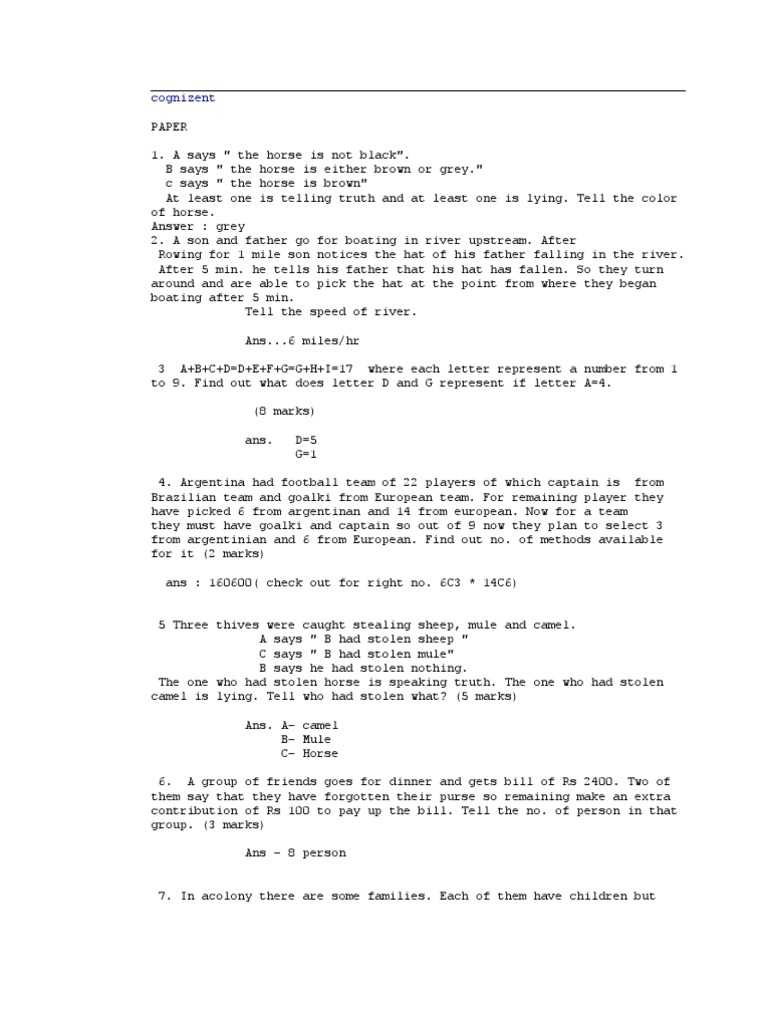 Cognizant | Download Free PDF | C (Programming Language) | Test ...