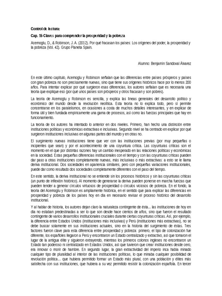 Control de Lectura ACEMOGLU - CAP - 15 | PDF | Estado (política) | Pobreza