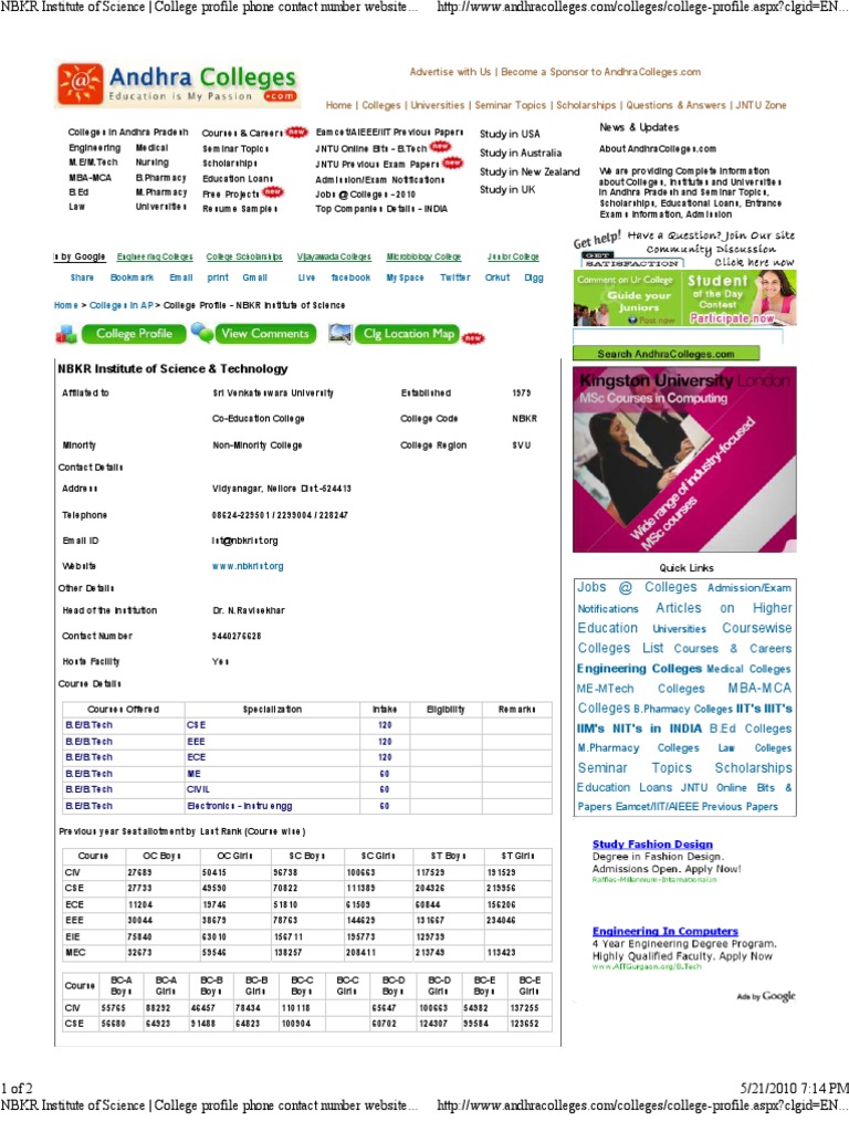 NBKR Institute of Science & Technology | PDF | Vocational Education ...