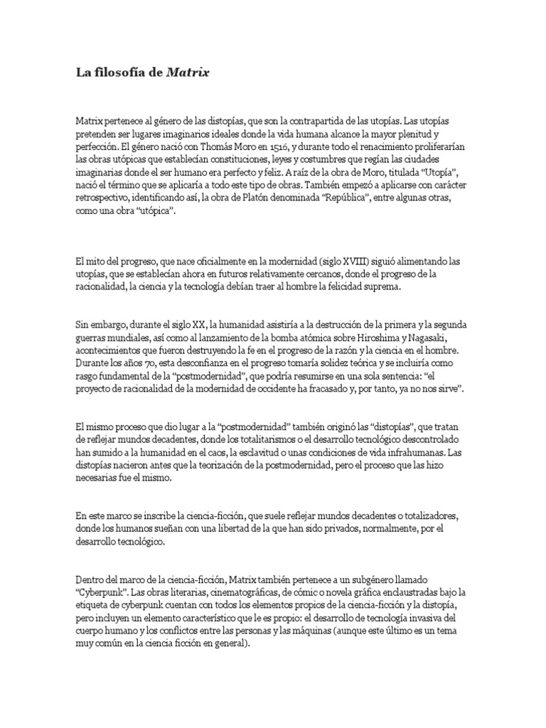 La Filosofía de La Pelicula Matrix | PDF | René Descartes | Conocimiento