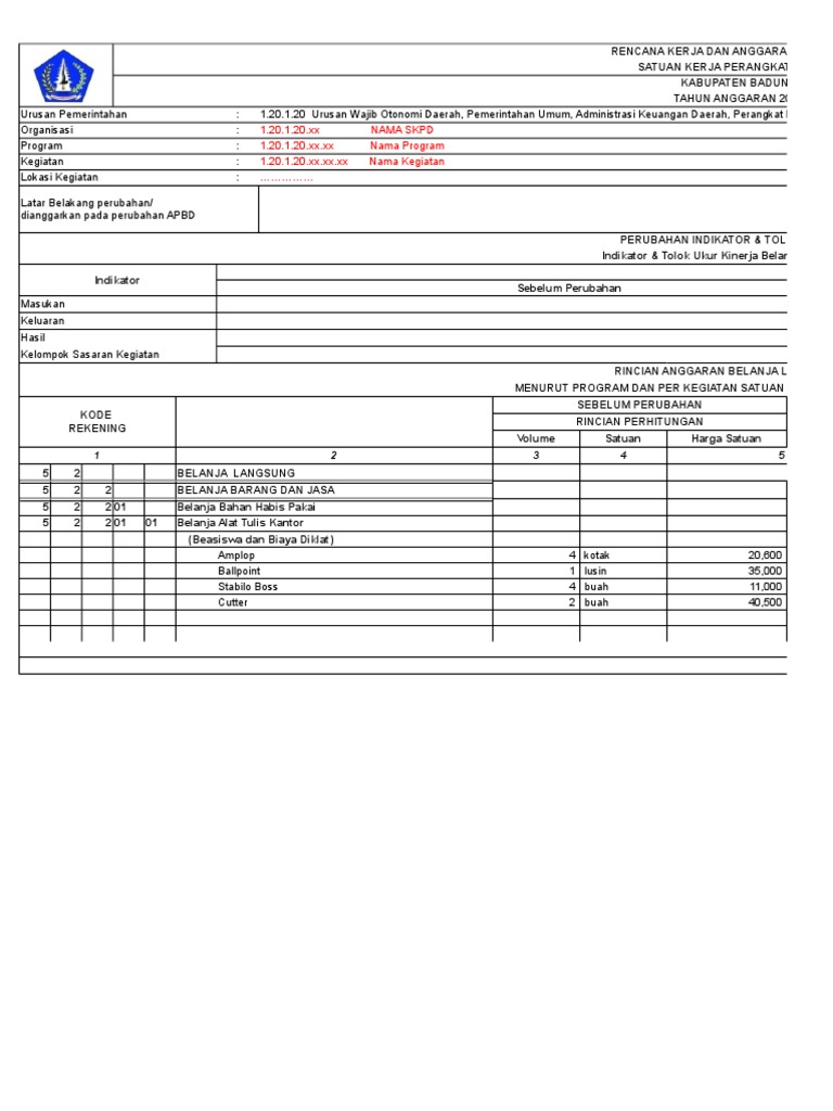 CONTOH Format RKA Perubahan 2015.Xls