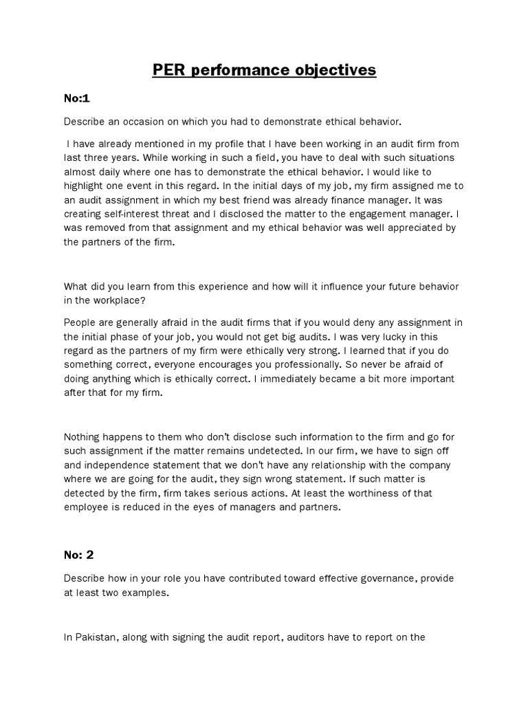 ACCA PER Performance Objectives Examples | PDF | Auditor's Report ...