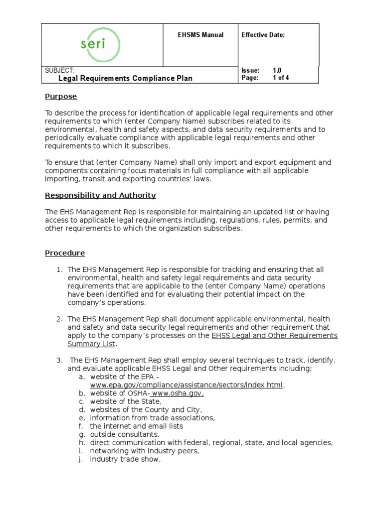 Legal Compliance Plan | Regulatory Compliance | Audit