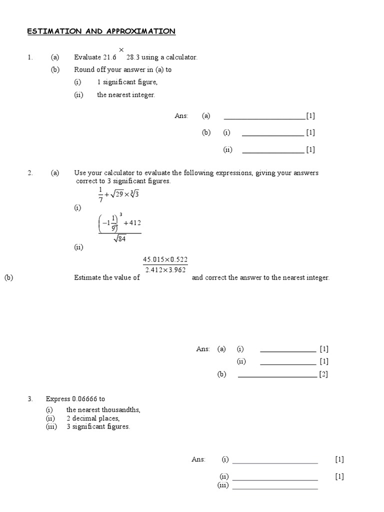 Estimation and Approximation Exercises | PDF | Significant Figures ...