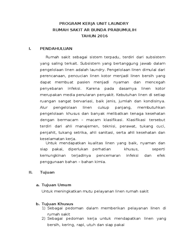Program Kerja Unit Laundry | PDF