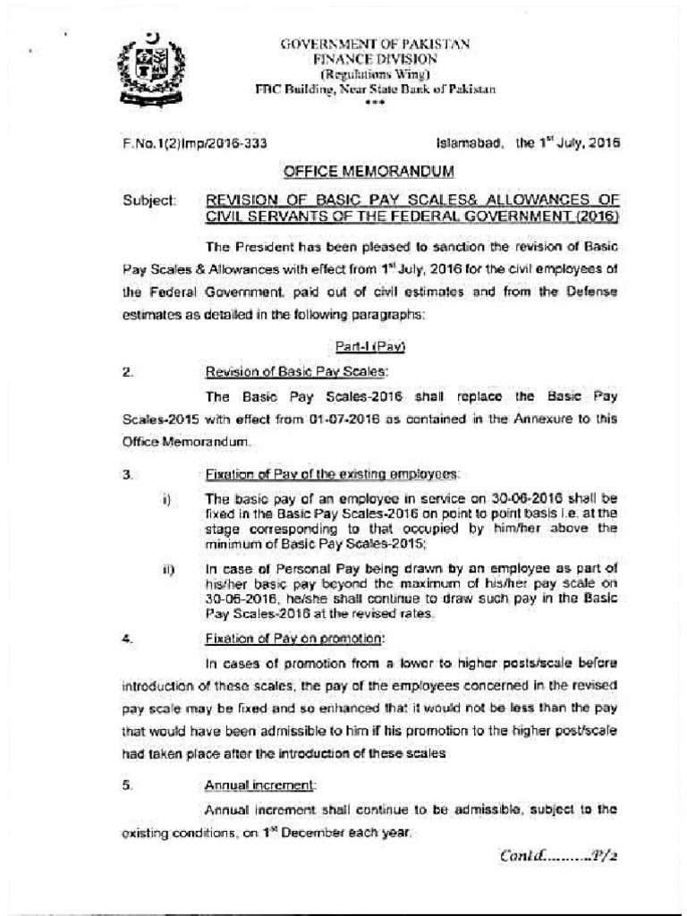 Revised Basic Pay Scales & Allowances 01.07.2016 | PDF
