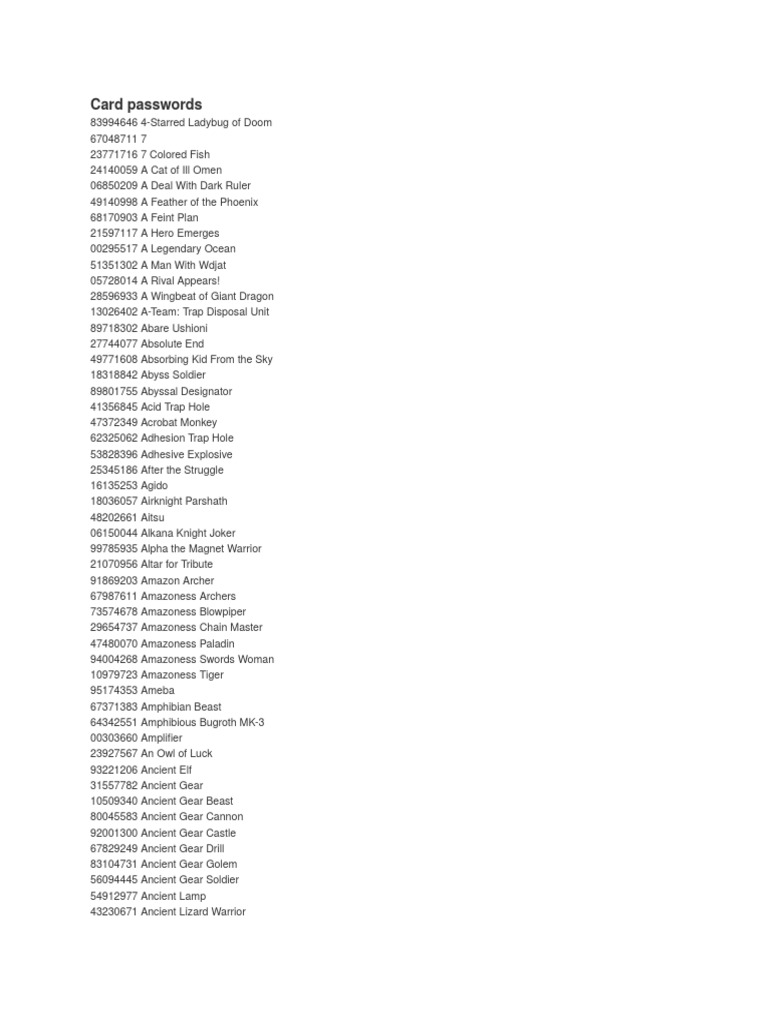 Card passwords for common monsters and spells | PDF