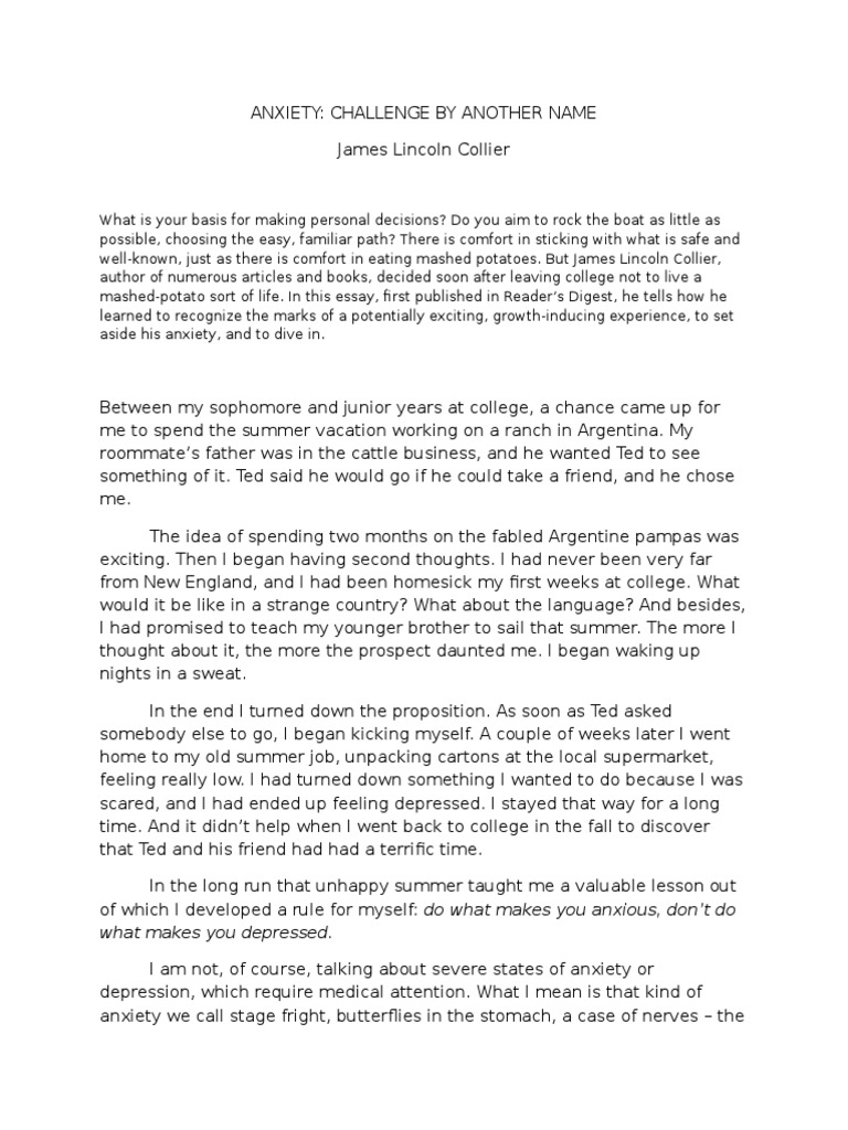 ANXIETY Challenge by Another Name | PDF | Anxiety