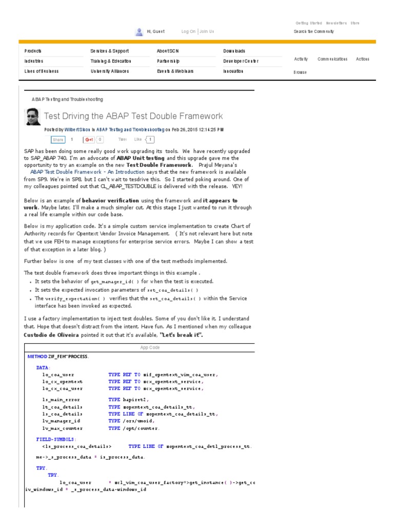 Test Driving The Abap Test Double Framework Scn Pdf Digital Technology Computing