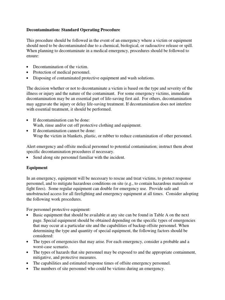 Emergency Decontamination SOP Guide | PDF | Emergency | Radioactive ...