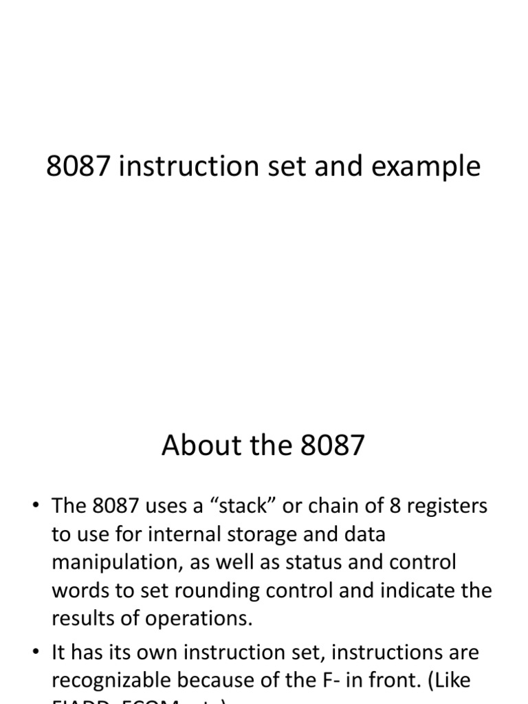 8087 Instruction Set and Example | PDF | Binary Coded Decimal | Integer (Computer Science)