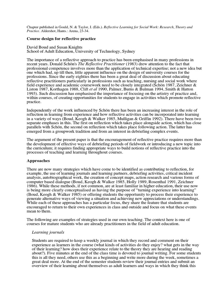 Reflective Practice Boud | PDF | Reflective Practice | Educational ...