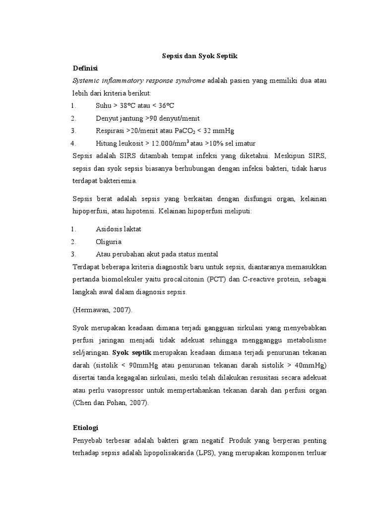 Definisi dan Patogenesis Sepsis | PDF