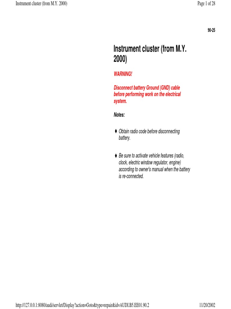 90-25 Instrument Cluster Location Diagram From M.Y. 2000 PDF | Download ...