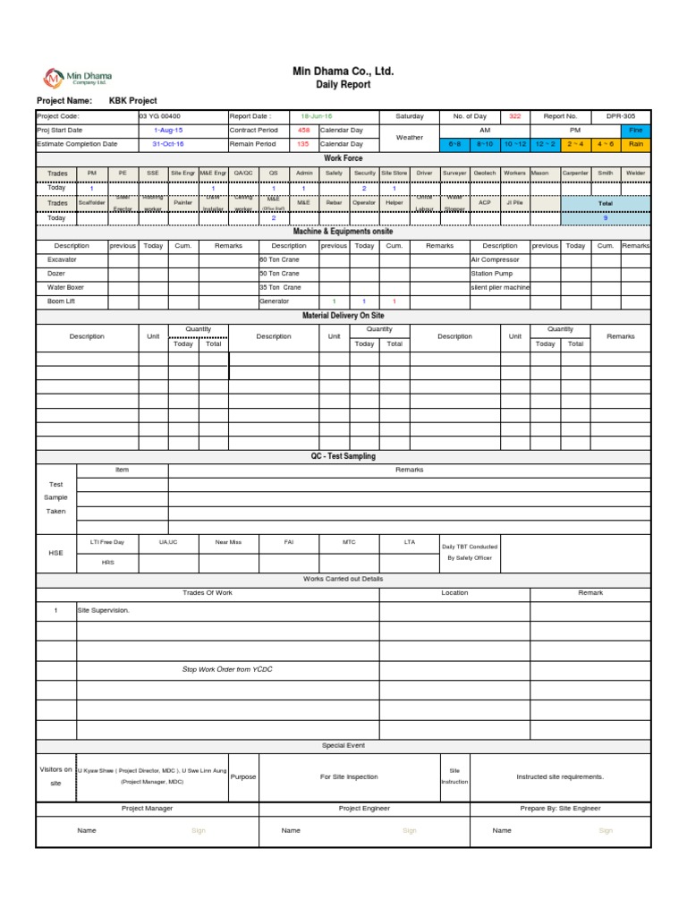 Site Daily Diary (ISO Form) PDF | PDF