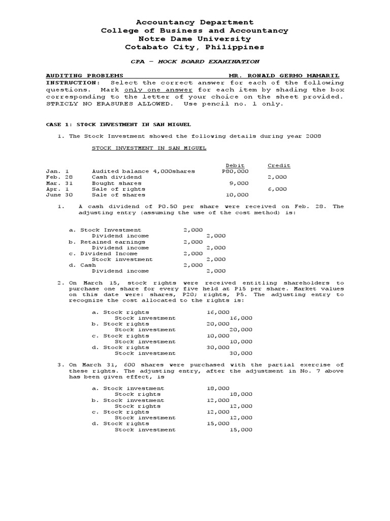 AP Mock Board Exam (NDU) | PDF | Finance & Money Management | Law
