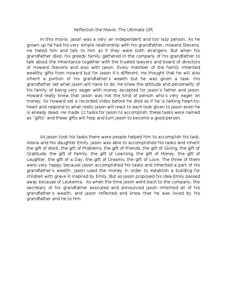 Reflection On The Movie: The Ultimate Gift | PDF