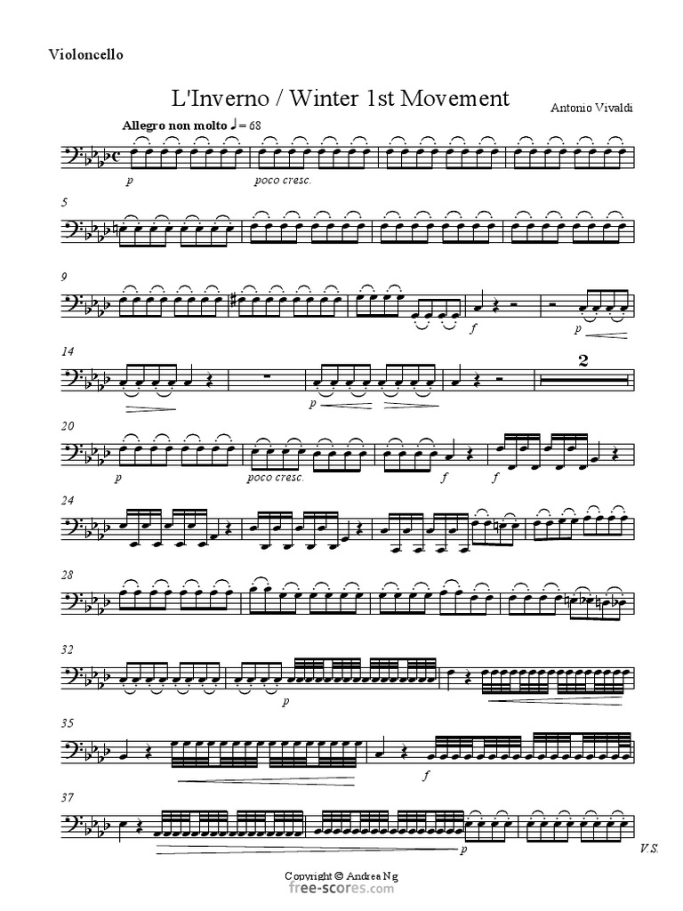 Vivaldi Antonio Winter First Movement Complete Solo Cello 15095 | PDF