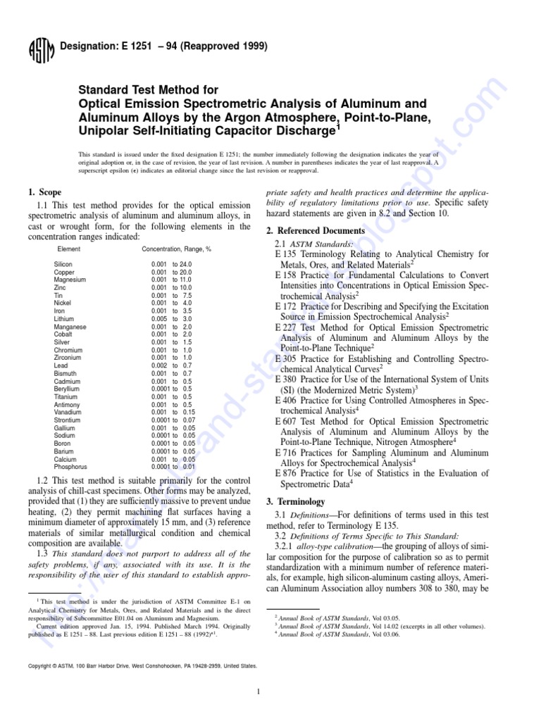 Astm e 1251 | PDF | Calibration | Alloy