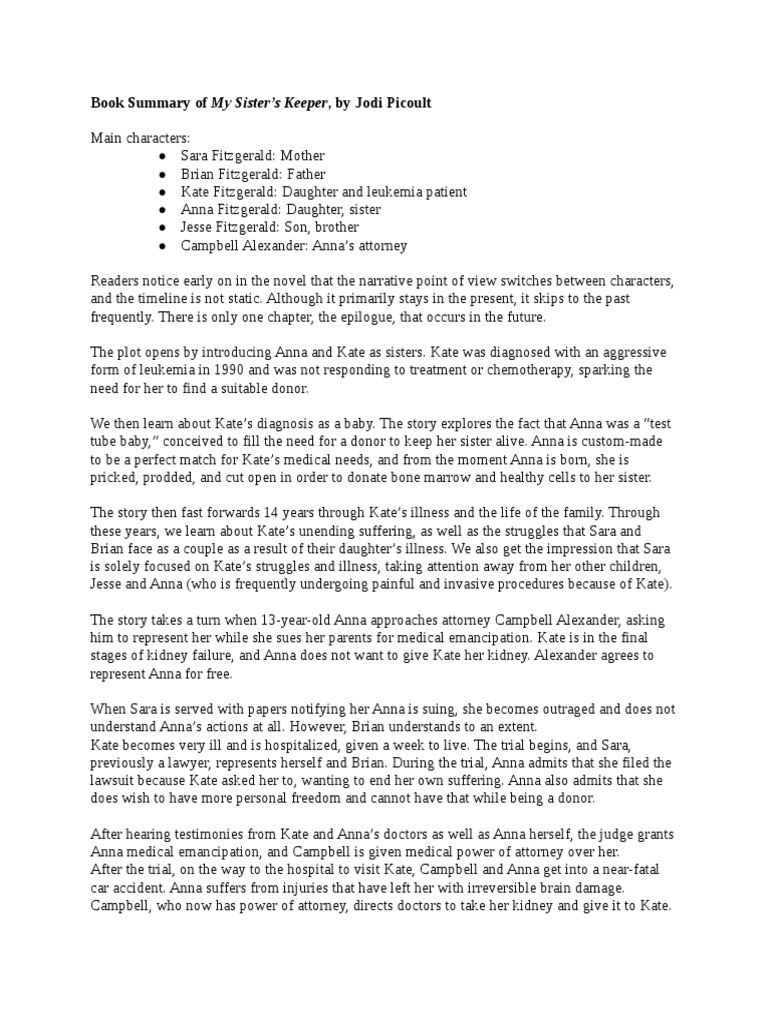 Summary-Plot-of-My-Sister's-Keeper.docx | Medicine | Clinical Medicine
