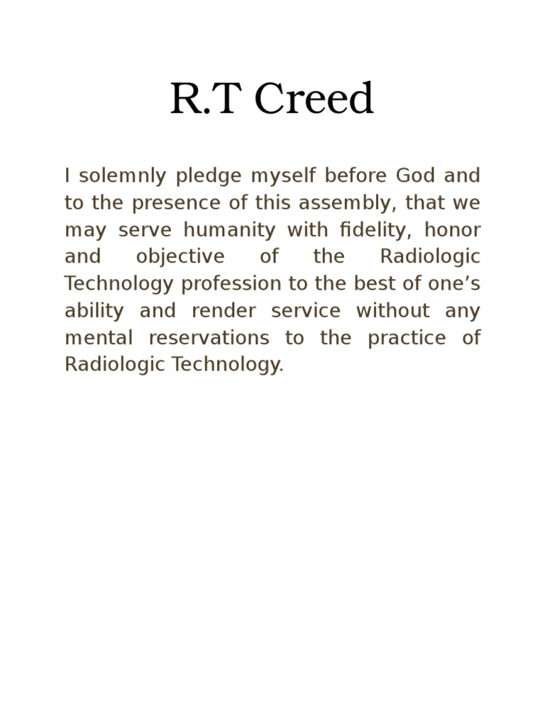 Radiologic Technology Creed Pledge | PDF