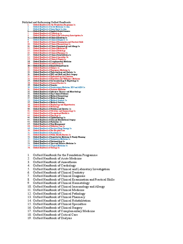 Oxford Handbook List | PDF | Pathology | Urology