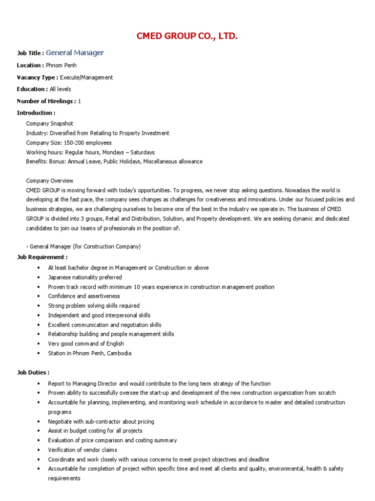 General Manager @CMED Construction | PDF